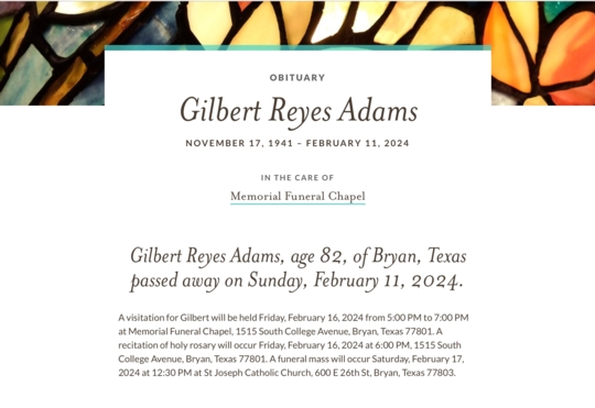 Gilbert Adams (Deceased), Bryan, TX Texas